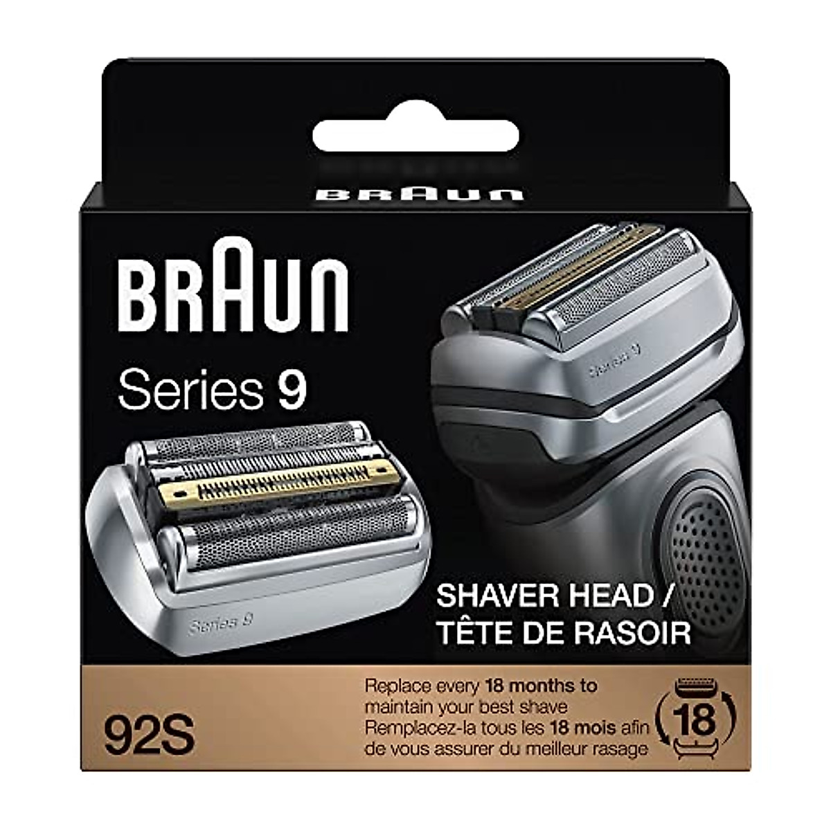 Braun Series 9 92S Electric Shaver Head Replacement Cassette, Compatible with all Series 9 Electric Razors 9290cc, 9291cc, 9370cc, 9293s, 9385cc, 9390cc, 9330s, 9296cc