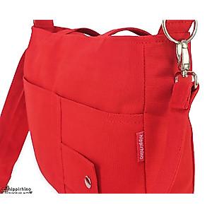 Women's Canvas Shoulder Bag Crossbody Detachable Strap Multi Pockets Messenger Bag Zipped Closure Purse Red