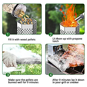 Smoke Tube, OTVAFAVA Upgraded Detachable 12'' Smoke Tube with Cap for Pellet Grill, Stainless Steel Hexagon BBQ Wood Pellet Smoker Tube for Any Grill or Smoker, Hot or Cold Smoking, Easy to Clean