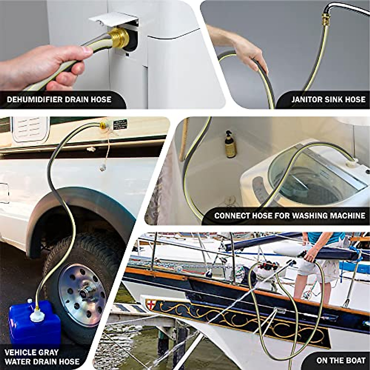 Worth Garden Lead-In Short Hose 3/4 in. x 4 ft. No leak, Durable and Lightweight PVC Grey Water Hose with Solid Aluminum Hose Fittings, Male to Female Fittings, 8 YEARS WARRANTY