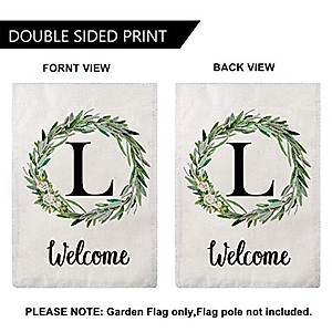 ULOVE LOVE YOURSELF Welcome Decorative Garden Flags with Letter L/Olive Wreath Double Sided House Yard Patio Outdoor Garden Flags Small Garden Flag 12.5×18 Inch