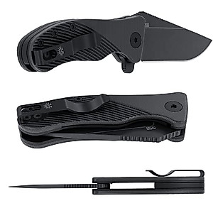 Off-Grid Knives - Baby Rhino Blackout, Legal Carry EDC Compact Folding Knife w. Sandvik 14C28N Blade Steel, G10 Scales, Deep Carry Left and Right Hand, Built Like A Tank
