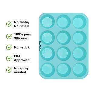 PDTXCLS HOMIEBUDS Silicone Baking Pan Cupcakes Muffins Mold 12 Cup 100% Non-Stick BPA Free Food Grade Silicone in Aqua- 1 pan by Ragamuffins