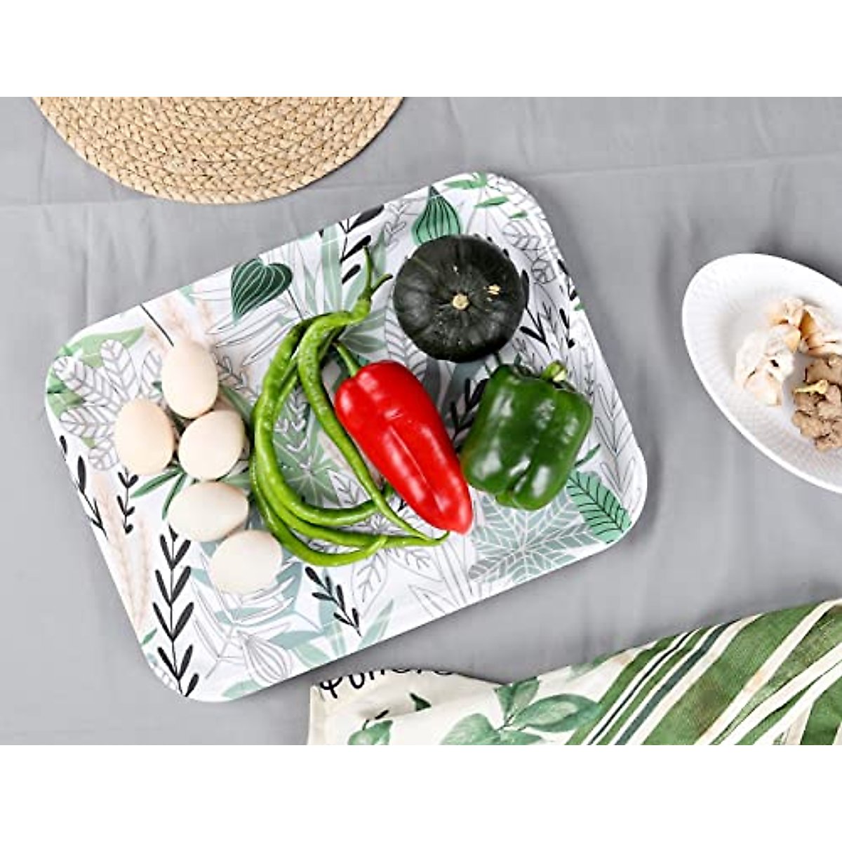 FlosSolis 15.1"x11.3" Serving Tray Set of 2 Leaf Design, Melamine Rectangular Serving Tray/Platters Stackable Sturdy and Easy Clean for Serving Serving Food,Fruit,Desserts,Breakfast,Meals,BPA Free
