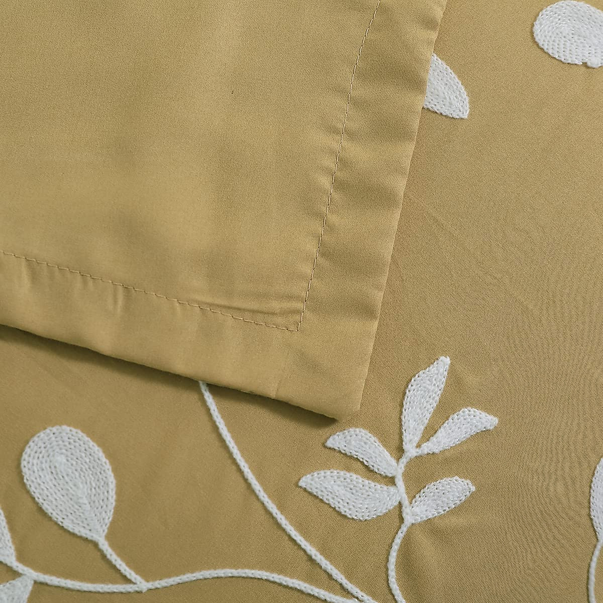 Dykoos Soft Brushed Microfiber Duvet Cover Set, Floral Branches Embroidered, Black and White, King Size with Zipper Closure and Corner Ties, 1 Duvet Cover and 2 Pillow Shams