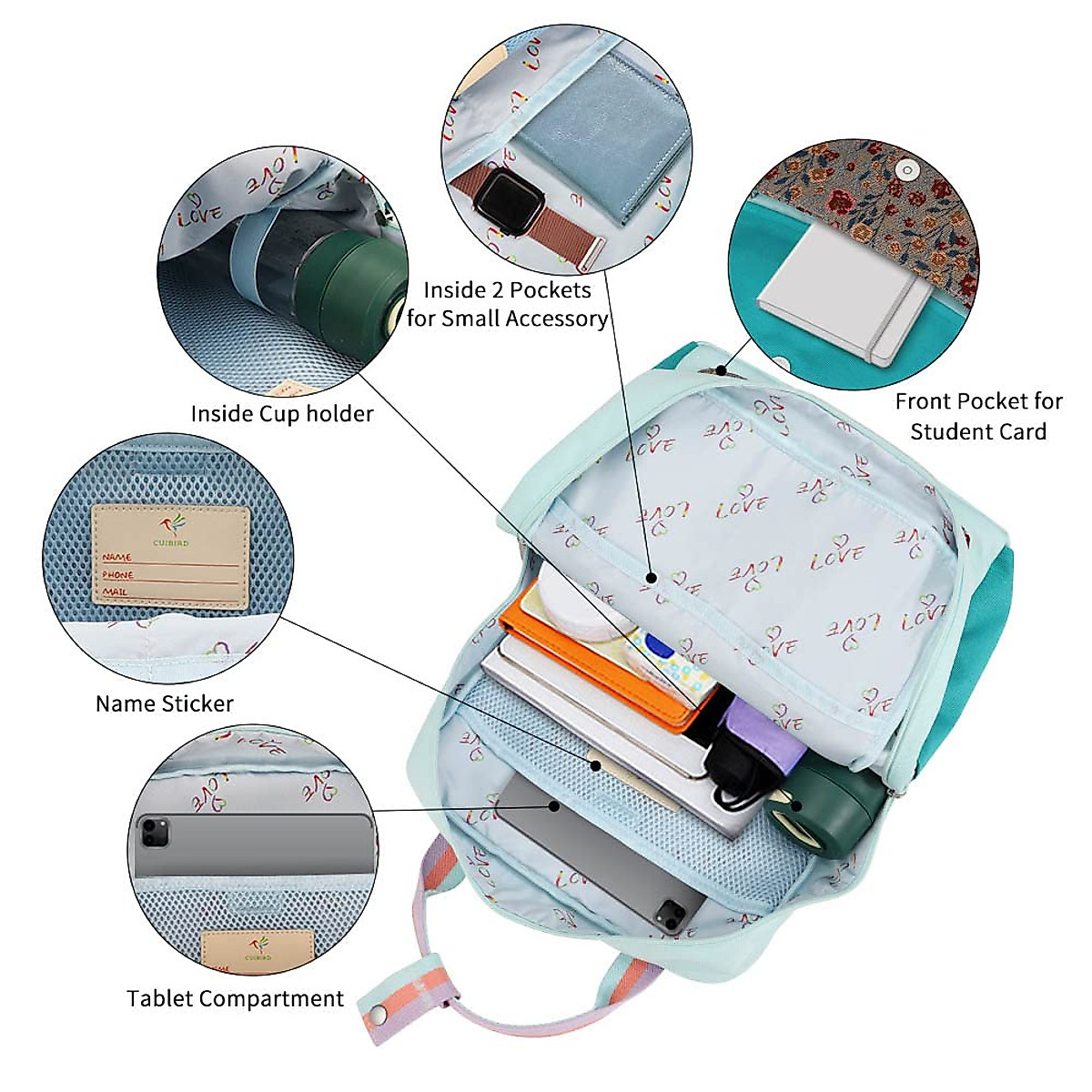 CUIBIRD Kids Backpack School Backpack, Toddler Kids' Backpack Set for Boys Girls Kids Teenage PreSchool Bookbag with Lunch Bag&Pencil bag