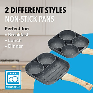 IMPRESA 2 Pack Nonstick Aluminum Egg Frying Pan & Skillet Set - 4-Hole, 6 Circular Molds, Suitable for Electric Stovetop and Induction Cookers