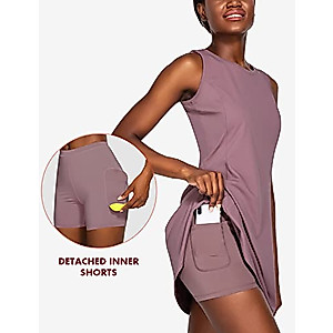 BALEAF Women's Tennis Golf Dress Sleeveless with Inner Shorts 4 Pockets for Exercise Workout Purple M