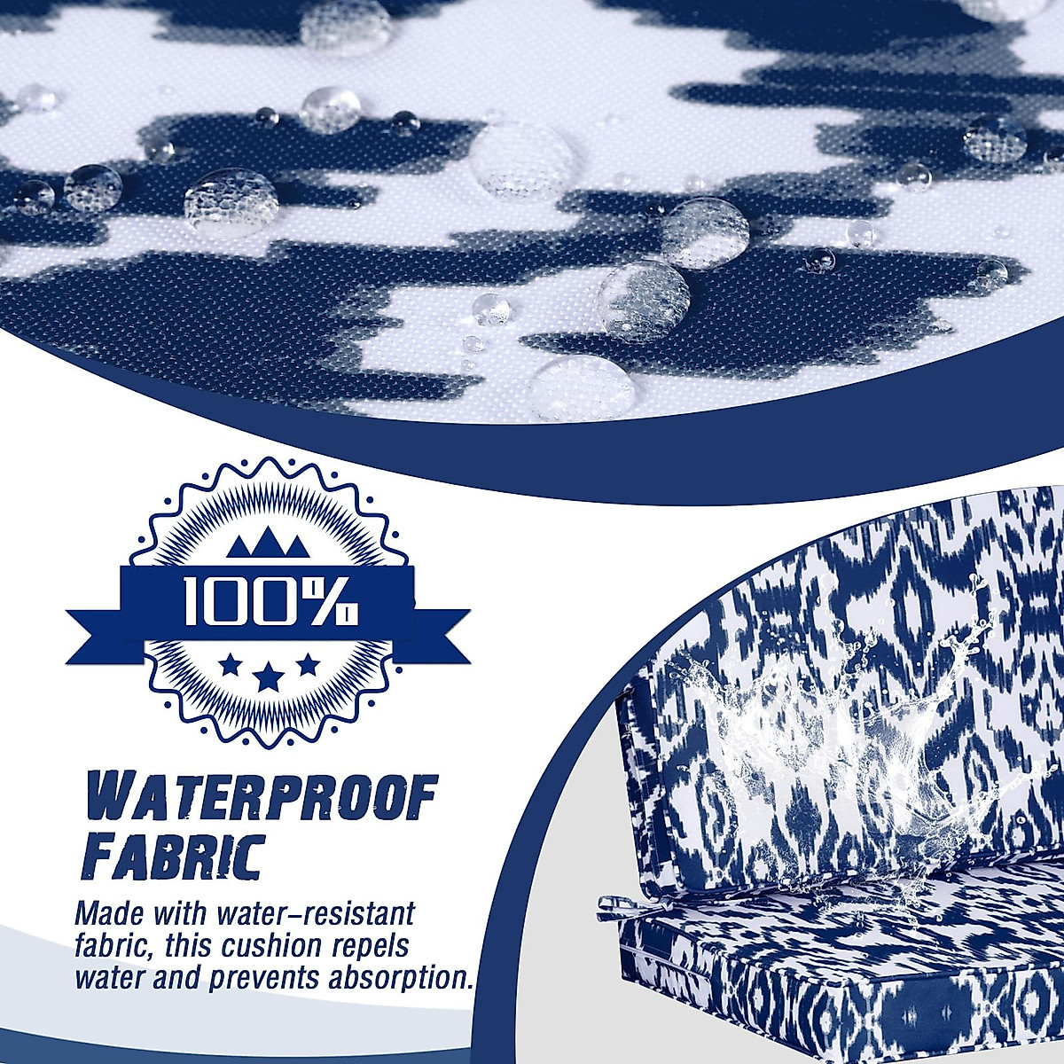 PRIMEPATIO Patio Chair Cushions 17x16, Outdoor Chair Cushions Set of 2, Waterproof Outdoor Seat Cushions with Fade Resistant Pattern, Patio Furniture Garden Sofa Couch Pads with Ties (Navy Blue)