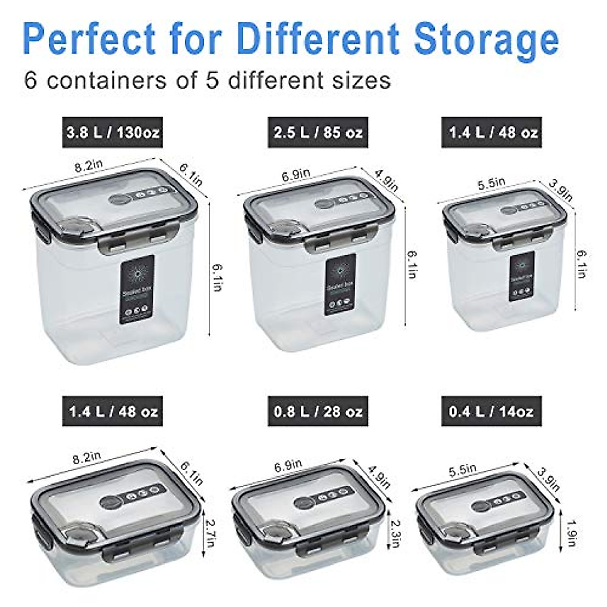 TINGFENG Cereal Containers Storage Set Airtight Food Storage Containers With Lids (6 Pack)