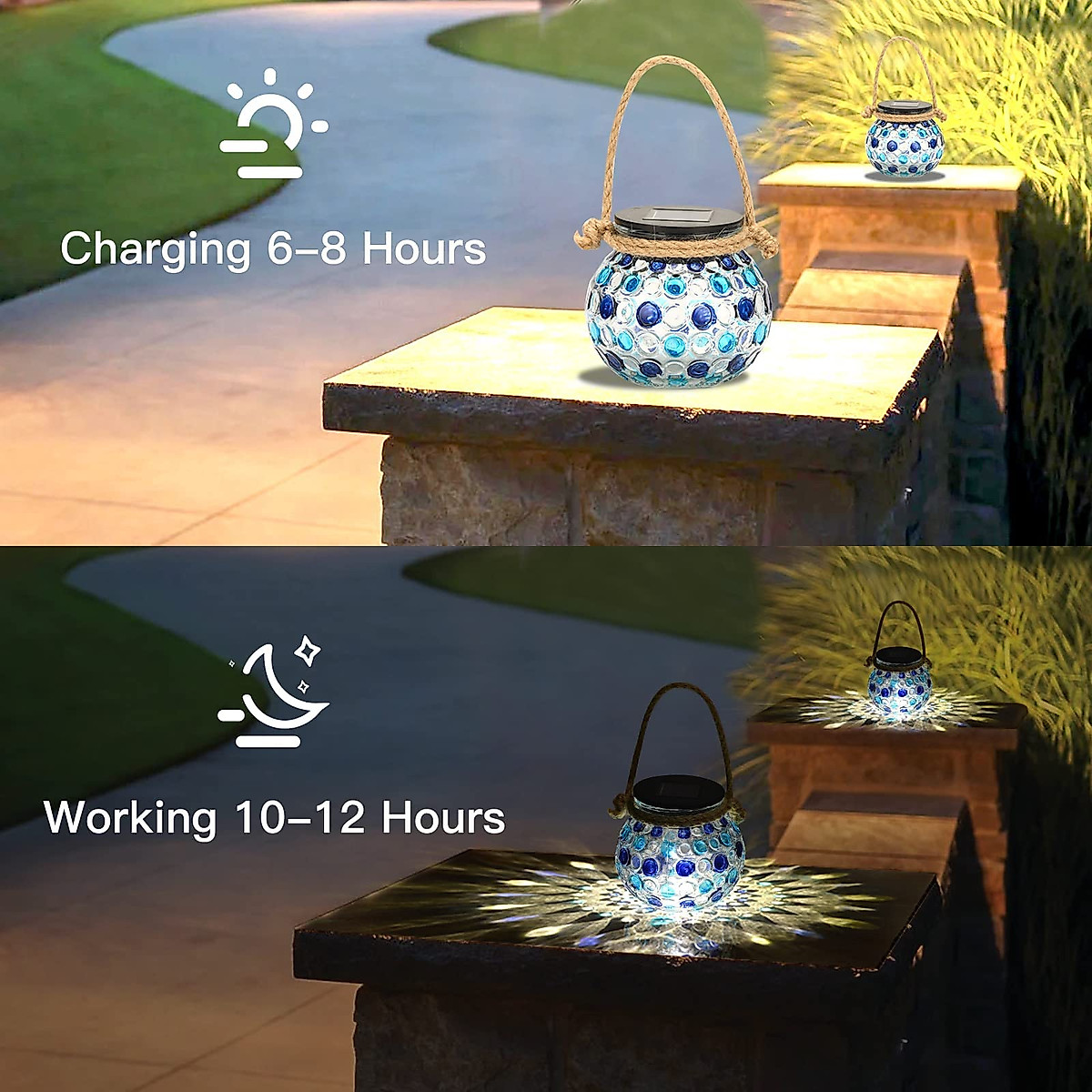 Aporana Solar Light Outdoor Waterproof, Solar Hanging Lanterns Garden, Glass Outdoor Solar Street Light, Solar Light Hanging Lanterns Outdoor Peacock Pattern or Table for Patio Courtyard (2 Pack)