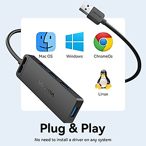 USB Hub VENTION 4-Port USB 3.0 Hub 1.5FT Ultra-Slim Data USB Splitter Charging Supported Compatible with MacBook, Laptop, Surface Pro, PS4, PC, Flash Drive, Mobile HDD