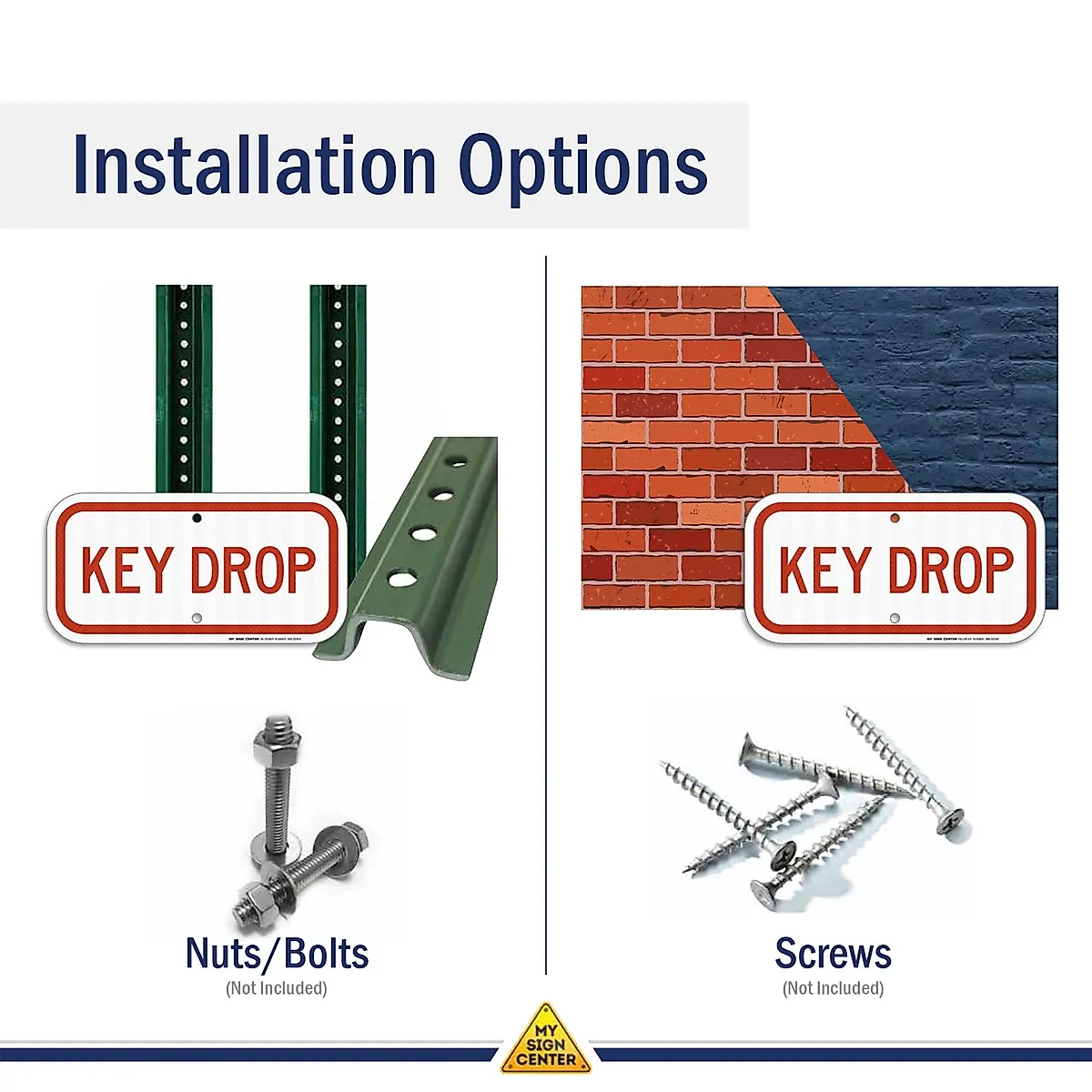 Key Drop Off Sign, 6" x 12" 0.40 Aluminum, Fade Resistance, Indoor/Outdoor Use, USA MADE By My Sign Center White