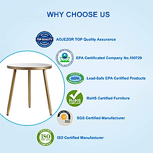 AOJEZOR Bed Side Table Ideal for Any Room, Living Room, Bedroom,Metal Structure Small Round Side Table Great for Small Spaces,White Tray with 3 Gold Legs End Table