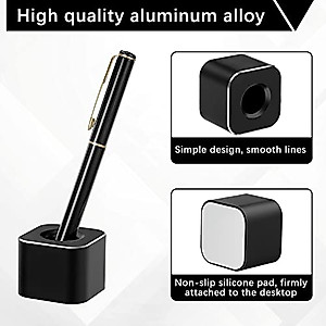 2 Pieces Metal Pen Stand Square Pen Holder Base Aluminum Student Desk Organizer Single Pen Holder for Desk Desktop Toothbrush Stand Holder Pen Display Stand for Home Office Students Teachers (Black)