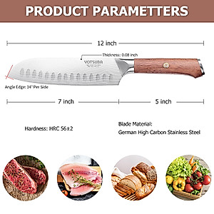 YOTSUBA Santoku Knife, 7 Inch Kitchen Knife, Sharp Japanese Knife with Wooden Handle, Forged High Carbon German Stainless Steel, Chef Knife for Home Chopping Vegetable and Cooking