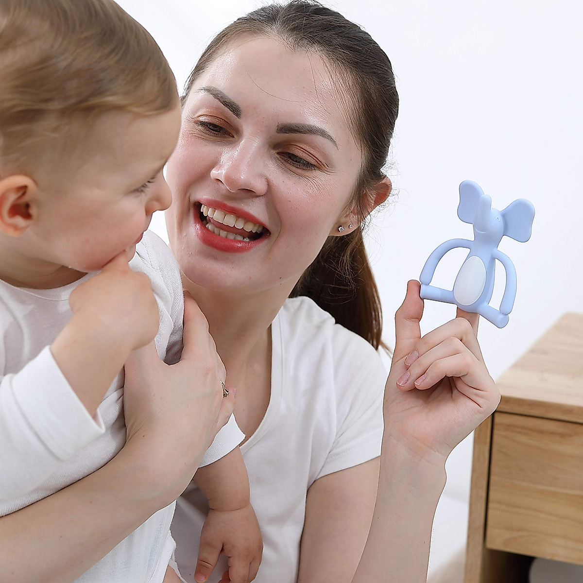 AnjeeIOT Baby Teething Toys, Food Grade Liquid Silicone Baby Teether (Blue)