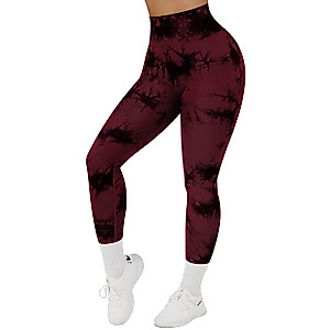 RXRXCOCO Women Scrunch Butt Lifting Leggings Seamless High Waisted Leggings Tummy Control Yoga Pants Compression Workout Tights X-Large Wine Red