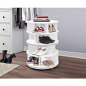Kings Brand Furniture – 4-Tier Rotating Lazy Susan Shoe Rack, 360° Revolving Shoe Storage Organizer for Closet Entryway Bedroom Hallway, White