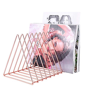 Urban Deco Triangle Desk Organizers Metal Wire Magazine Holder 10 Sections Decorative File Folder Organizer Vinyl Record Storage Office File Organizer For Desk - Rose Gold Magazine File Holder