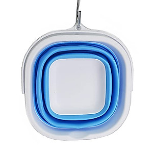 SAMMART 2.6L (0.68 Gallon) Super Mini Sqare Collapsible Plastic Bucket - Foldable Square Tub - Portable Fishing Water Pail - Space Saving Outdoor Waterpot (Marine Blue + Grass Green)