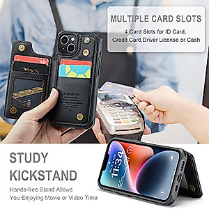 Vinich iPhone 13 Case with Card Holder, iPhone 13 Wallet Case for Women Men with PU Leather Kickstand Card Slots RFID Blocking, Magnetic Clasp Durable Shockproof Cover 6.1 Inch, Black