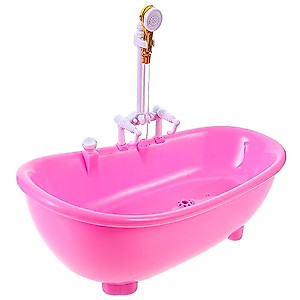 Toyvian Bathtub for Dolls Electric Water Spraying Bathtub Swimming Pool with Sprayer Without Battery Pretend Play Toy for Kids ( Pink )