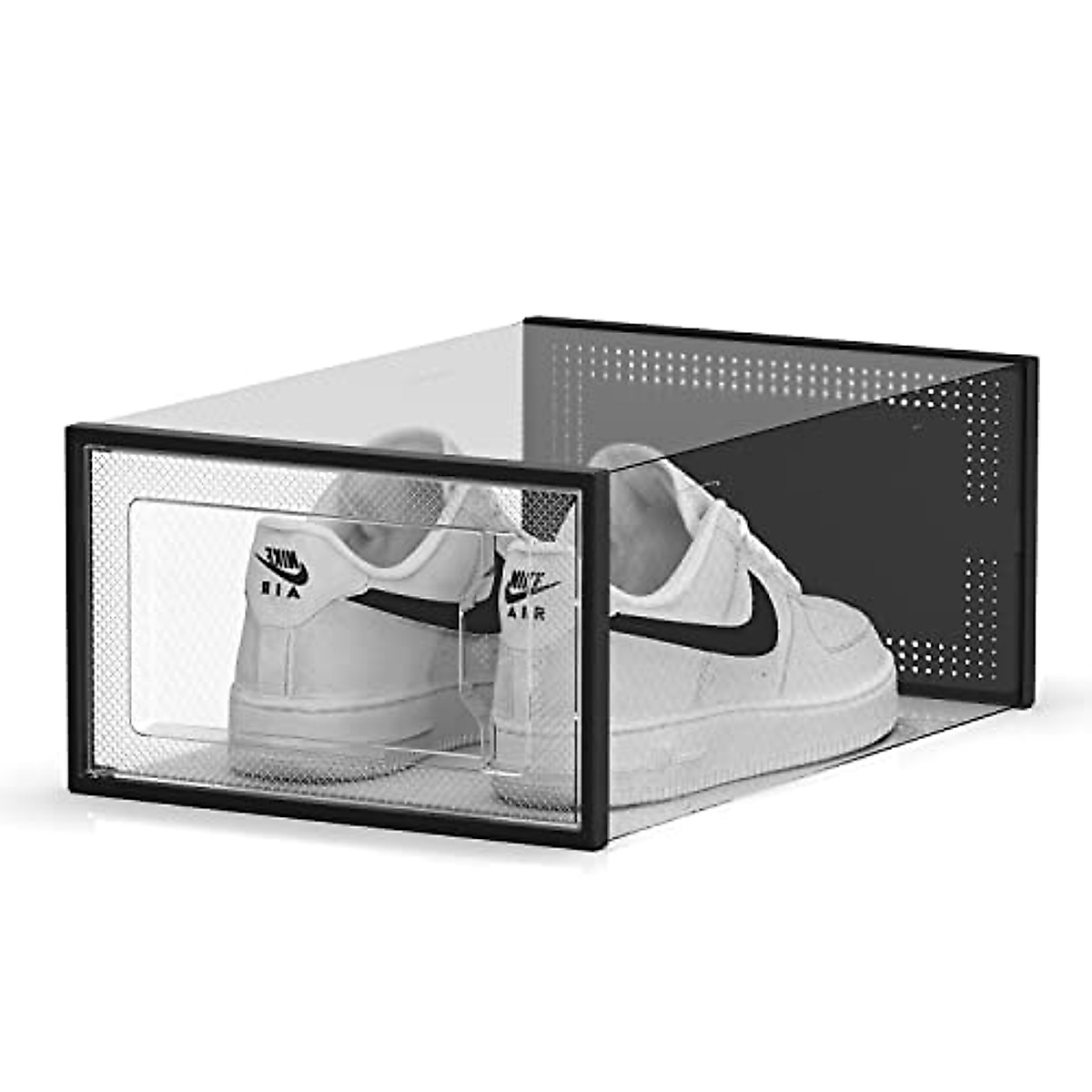 SEE SRPING XX-Large 12 Pack Shoe Storage Box, Clear Plastic Stackable Shoe Organizer for Closet, Shoe Rack Sneaker Containers Bins Holders Fit up to Size 14 (Black)