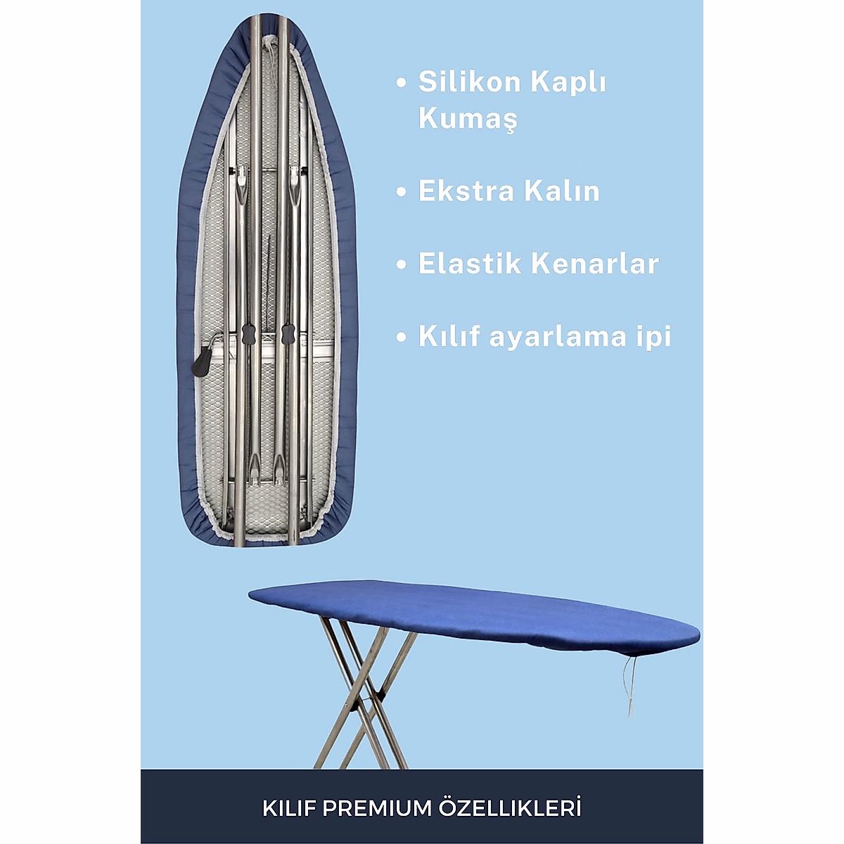 SAVUK Ironing Board Cover and Pad Standard Size 18x49 inch, Large Extra Wide, Adjustable Elastic Edge Fit, Extra Thick, Heat Reflective, Non Stick Scorch and Stain Resistant (18" X 49", Blue)