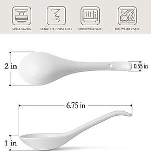 QLANS Soup Spoons, Ceramic Chinese Soup Spoons, Asian Soup Spoons, White Japanese Spoon Large for Ramen Pho Wonton Dumpling Miso, Deep Oval Hook Design, Set of 8