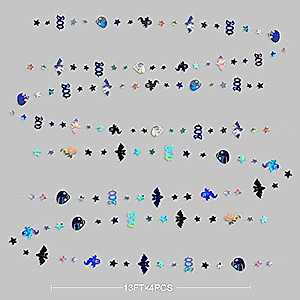 52 Feet Halloween Party Decorations Garlands Streamer BOO Sign Ghost Bat Skull Star Hanging Paper Banner Bunting in Iridescent Black Silver for Halloween All Hallows Eve Birthday Home Party Supplies