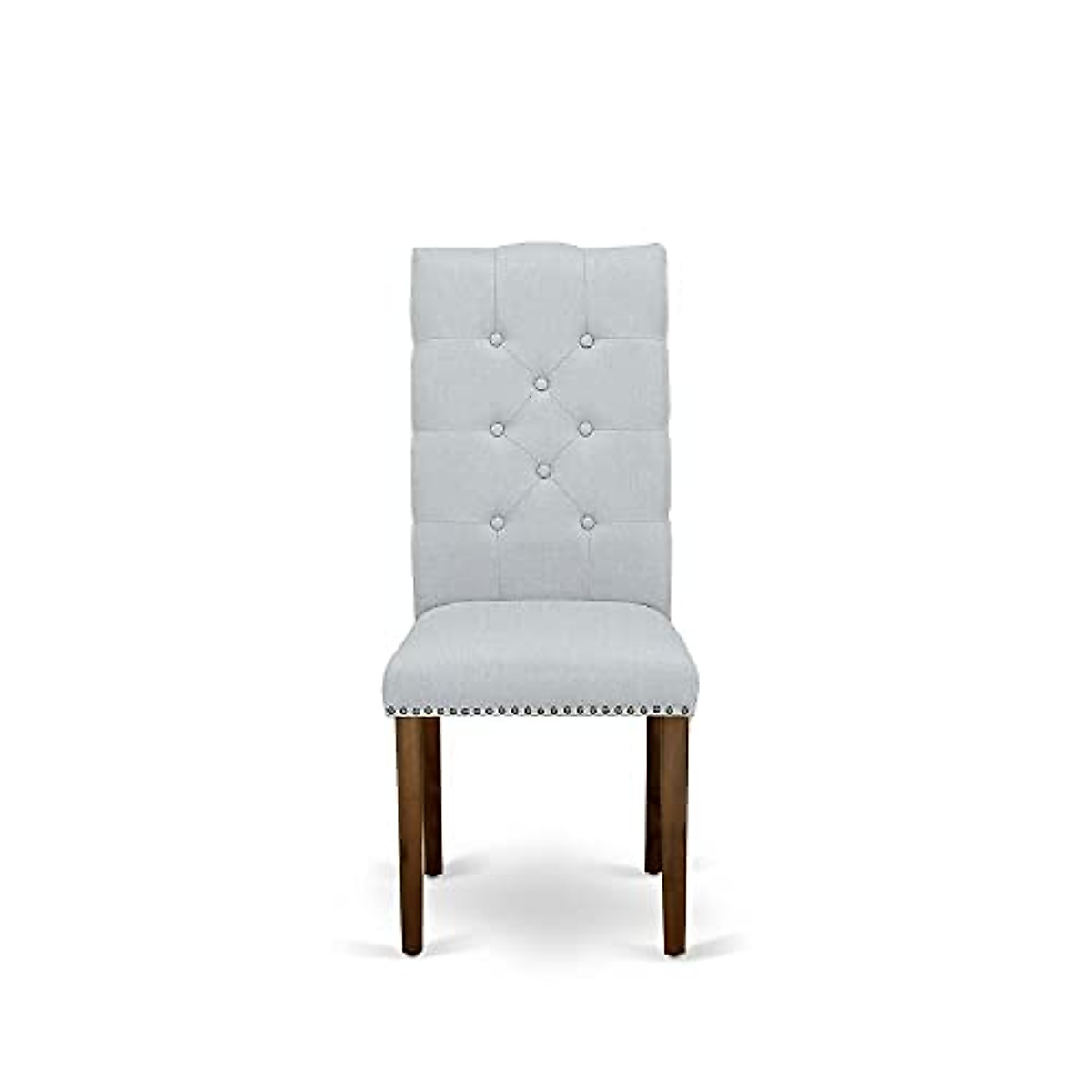 East West Furniture HBEL5-AWA-05 5 Piece Dining Set Includes a Round Dining Room Table with Pedestal and 4 Grey Linen Fabric Upholstered Chairs, 42x42 Inch, Walnut