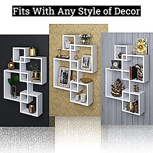 Greenco 4 Cube Intersecting Shelves, Easy-to-Assemble Floating Wall Mount Shelves for Bedrooms and Living Rooms, White Finish
