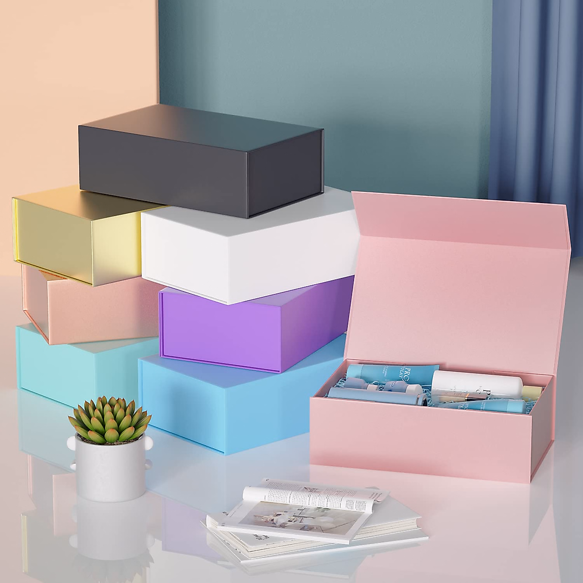 RYDDOY Pink Gift Box, 12x6x4'' Gift box for Presents with Lids Magnetic Closure Rectangle Collapsible for Bridesmaid Proposal Box, Wedding, Christmas, Halloween, Birthday Gift Packging