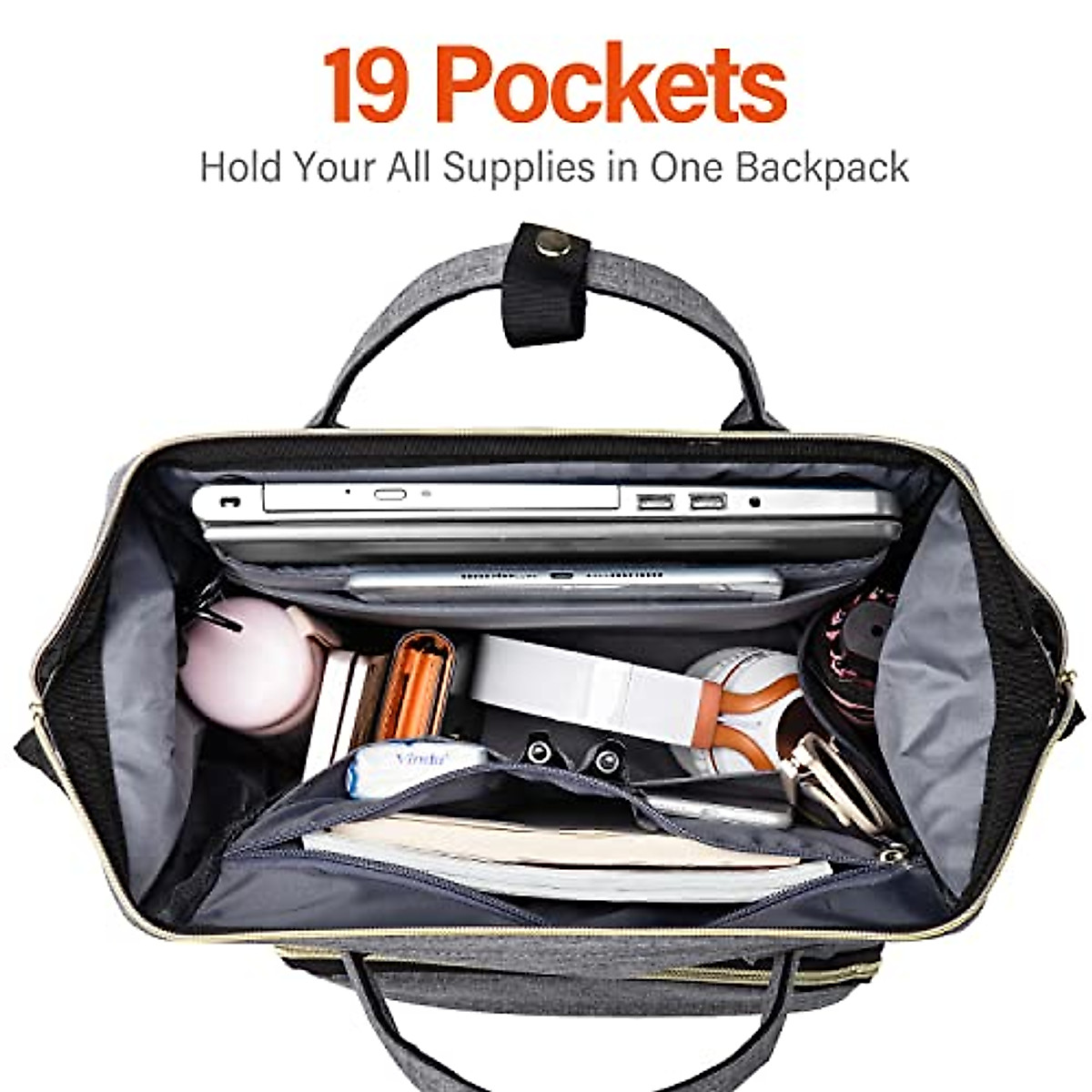 LOVEVOOK Laptop Backpack for Women Fashion Travel Backpack Business Computer Purse Work Bag with USB Port, Grey