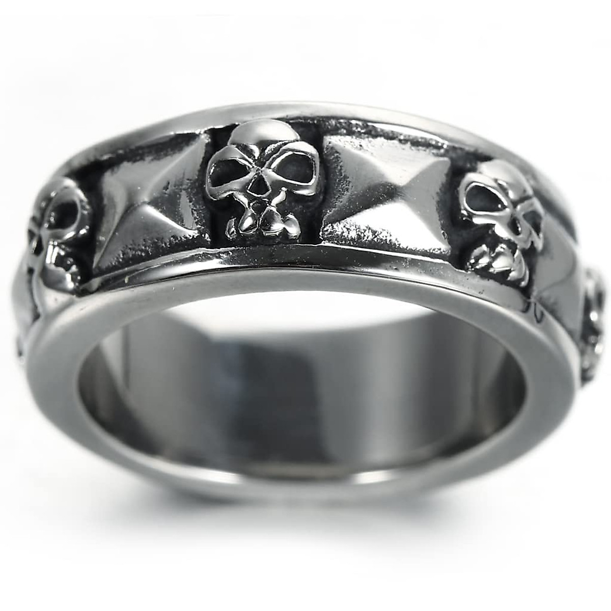 Jude Jewelers Stainless Steel Gothic Skull Biker Band Style Ring (Silver, 10)