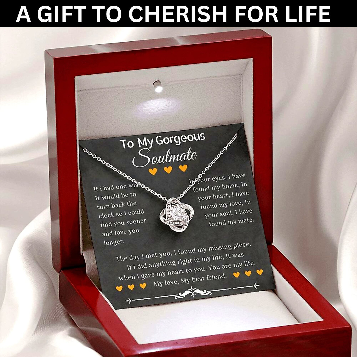 ZILORRA Gifts for Soulmate - Soulmate Necklace for Women, Wife Necklace from Husband, Girlfriend Necklace from Boyfriend, Message Card, Gift Box