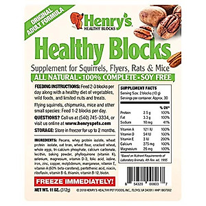 Henry's Healthy Blocks - Nutritionally Complete Food for Squirrels, Flying Squirrels, and Chipmunks, 11 Ounces