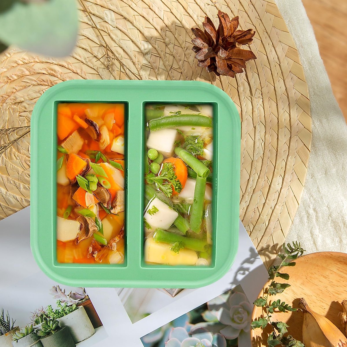 KEVJES Silicone Soup Freezer Cube Container with lid-Easy Meal Prep Container-Leftover Food Storage-Freeze&Store Soup Broth,Sauce,Leftovers-Green-2Pack