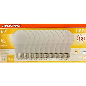 (10 Pack) Sylvania LED A19 60 watt Equivalent Soft White LED Light Bulb