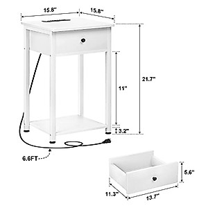 Ecoprsio Nightstand Set of 2 with Charging Station, White End Table Side Table with USB Ports, Wood Night Stand, White Bedside Table with Drawer and Shelf for Bedroom, Living Room, Sofa Couch, White