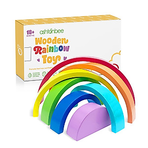 Ashtonbee Wooden Rainbow Stacking Toy, Wooden Toys and Montessori Toys for Toddlers, Sensory Toys for Toddlers 1-3, Rainbow Decor for Playrooms