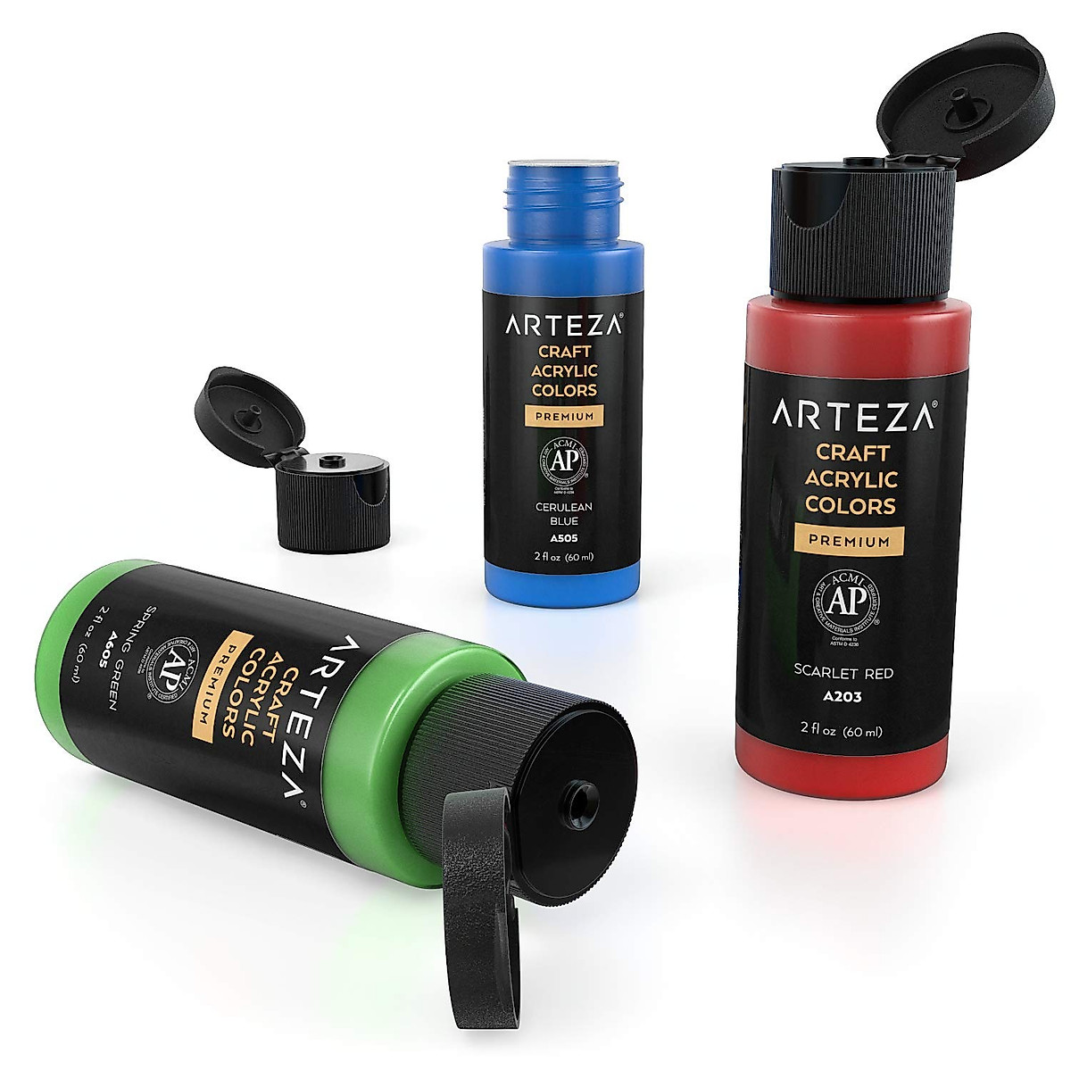 Arteza Craft Acrylic Paint, Set of 20 Classic Colors, 2.02-oz 60 ml Bottles, Water-Based Acrylic Craft Paint for Art & DIY Projects on Glass, Wood, Ceramics, Fabrics, Paper & Canvas