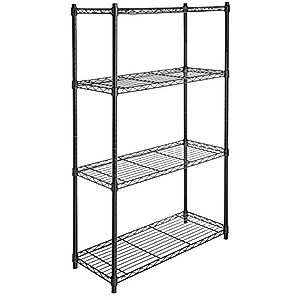 Amazon Basics 4-Shelf Shelving Storage Unit on 3'' Wheel Casters, Black (36L x 14W x 57.75H) & 3-Shelf Adjustable, Heavy Duty Storage Shelving Unit (250 lbs), Black (23.3L x 13.4W x 30H)