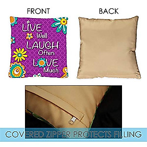Toland Home Garden Decorative Live Laugh Love Text Quote Saying Word 18 x 18 Inch Pillow Case (2-Pack)