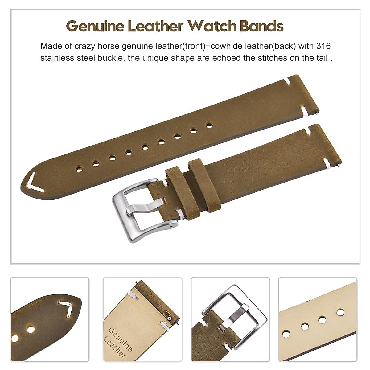 20mm Classic Genuine Leather Watch Bands for Omega x Swatch Moonswatch Quick Release Vintage Leather Watch Straps Compatible with Timex Weekender Watch for Men, White Elephant Gifts, Stocking Stuffers for Men