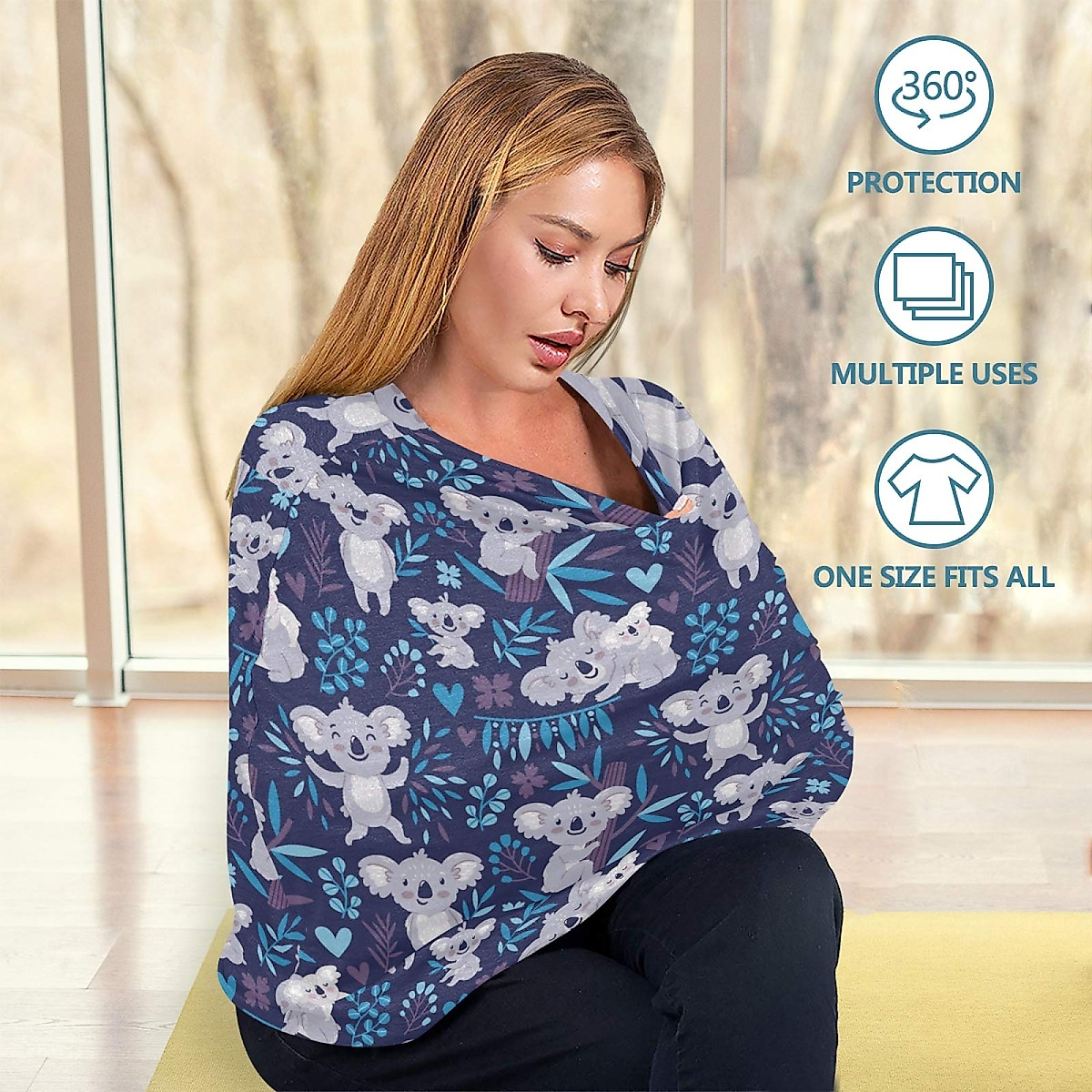 WELLDAY Baby Car Seat Covers Koala Bears Stretchy Breastfeeding Scarf Breathable Infant Carseat Canopy Nursing Covers Multi Use for Stroller High Chair Shopping Cart Boys and Girls