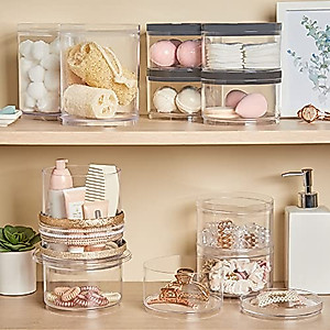 STORi Bella 2-piece Stackable Clear Tall Plastic Container Set | Round Vanity Storage Organizers with Lids for Hair Accessories & Beauty Supplies | Made in USA