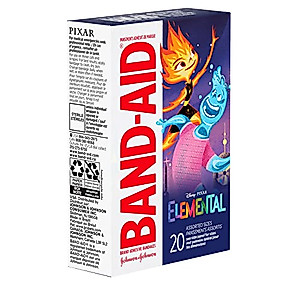 Band-Aid Brand Adhesive Bandages for Minor Cuts & Scrapes, Wound Care Featuring Disney's Elemental Characters, Fun Bandages for Kids and Toddlers, Assorted Sizes, 20 Count