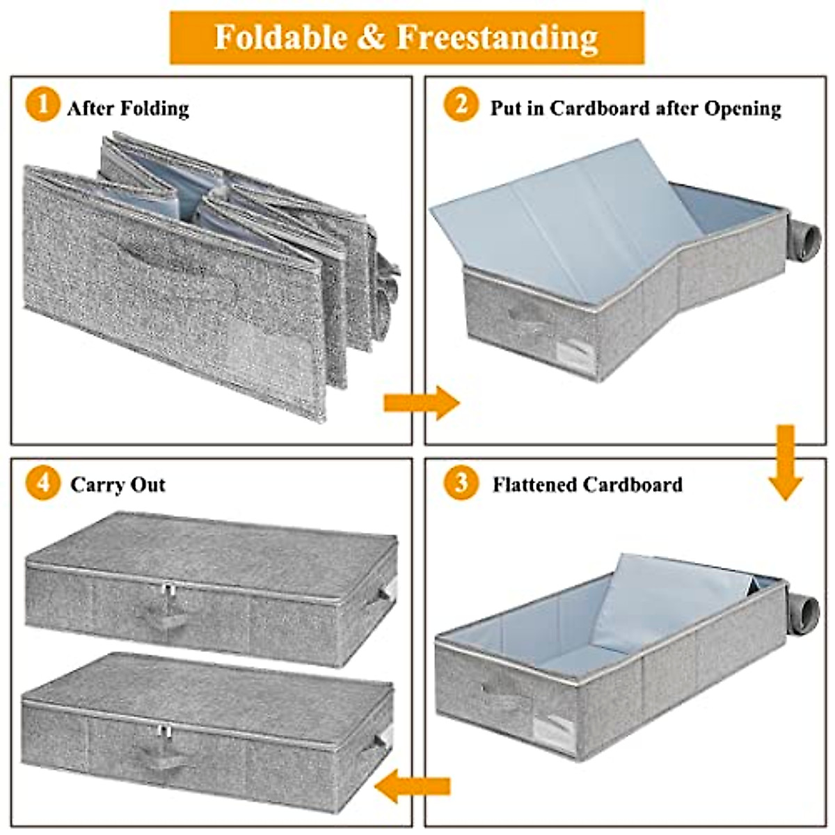 Under Bed Storage, 2 Pack Underbed Storage Container Bags With Lid, Foldable Sturdy Clothes Storage Drawer Organizer W/ 3 Handles, Ultra Thick Fabric Blanket Shoe Storage Box, 30x15x6.7inch, Grey